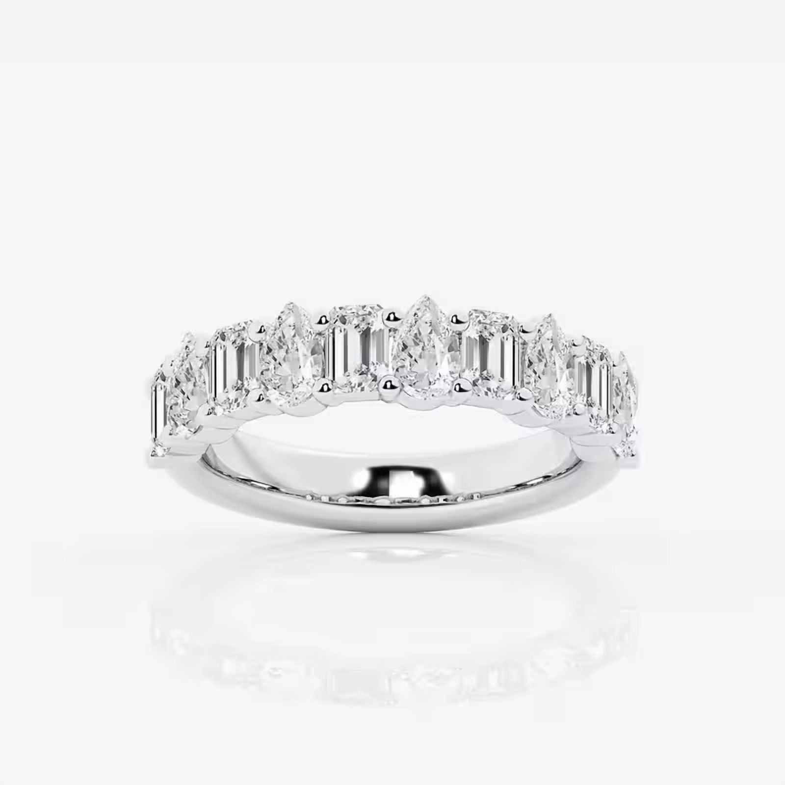 Divine Jewelry 14K White Gold Plated Diamond Band - Pear & Emerald Cut ...