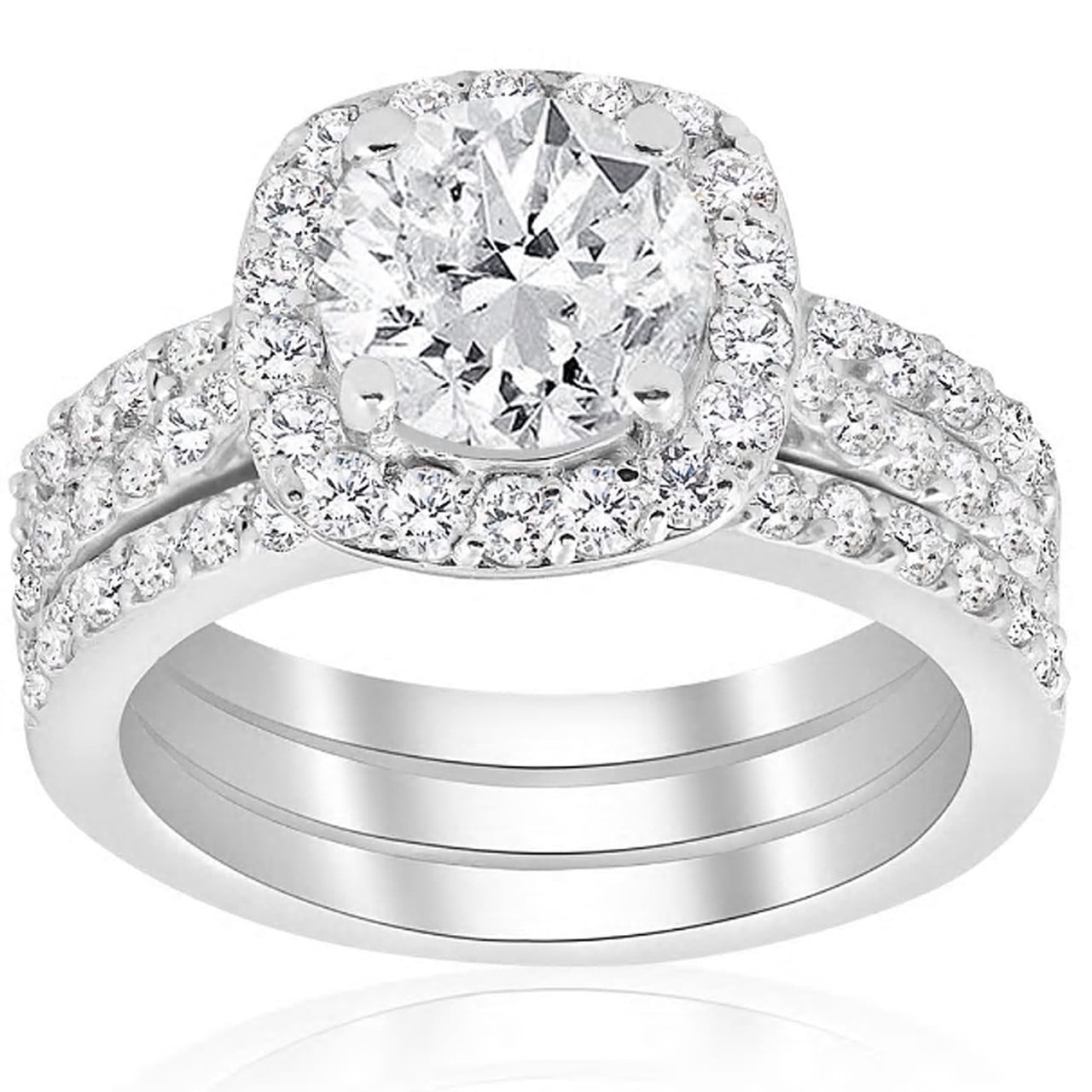 Divine Jewelry 14K White Gold Plated Rings - 1.77 Ct Round Cut ...