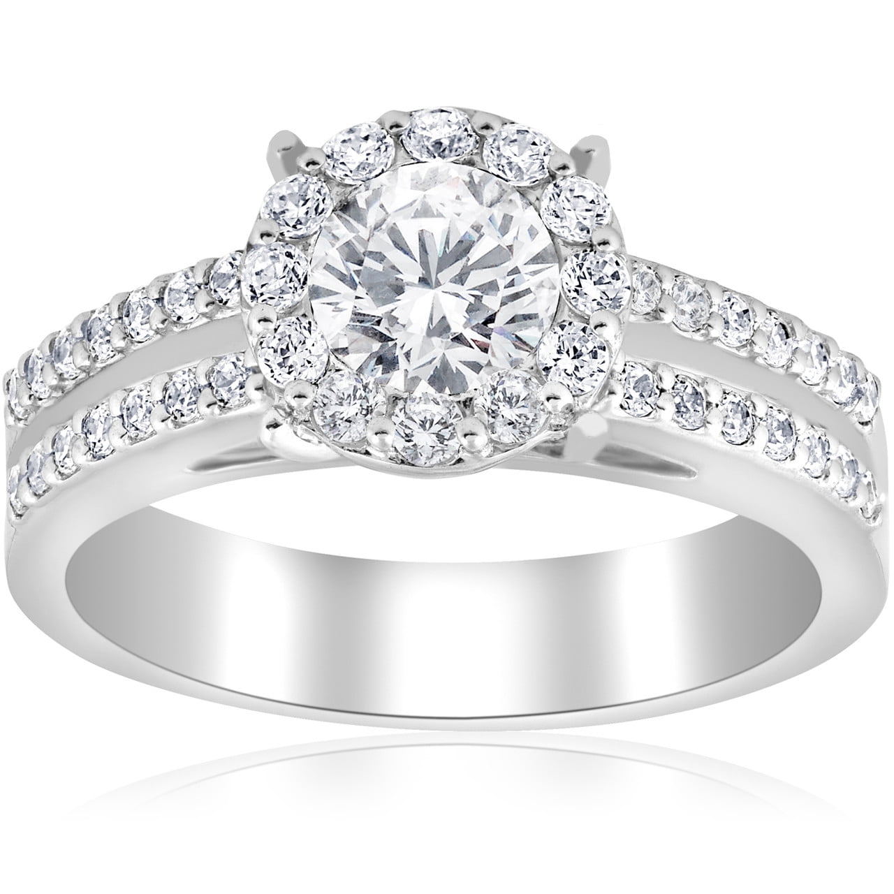 Divine Jewelry Round Cut 0.98 Ct Moissanite Ring - 14K White Gold Plated Anniversary Ring ...