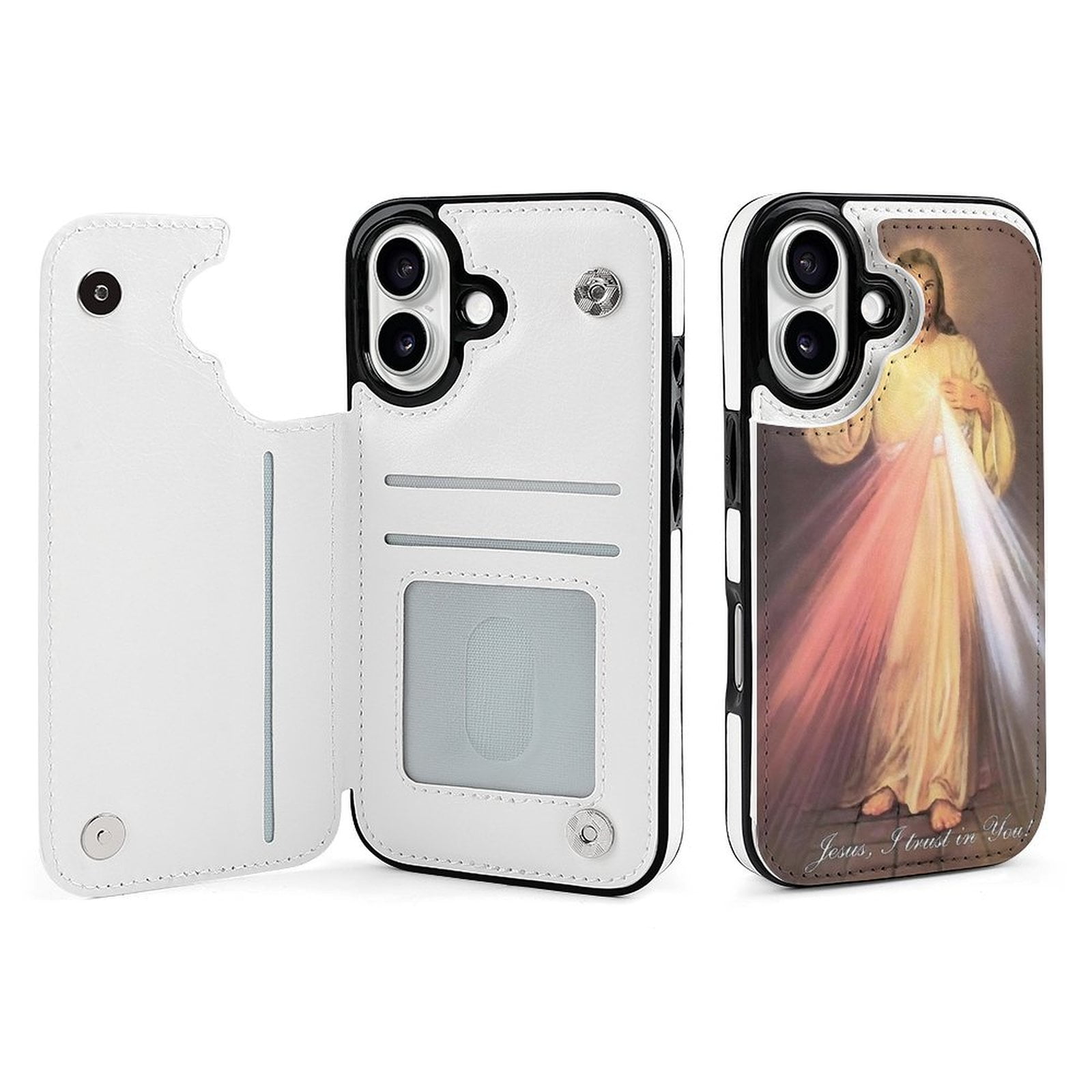 Divine Mercy Chaplet Leather Wallet Case for iPhone 16 15 14 13 12 11 ...