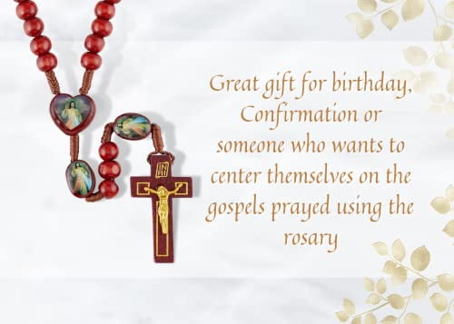 Divine Mercy Chaplet - Prayer Card, Divine Mercy Rosary with Red Wooden ...