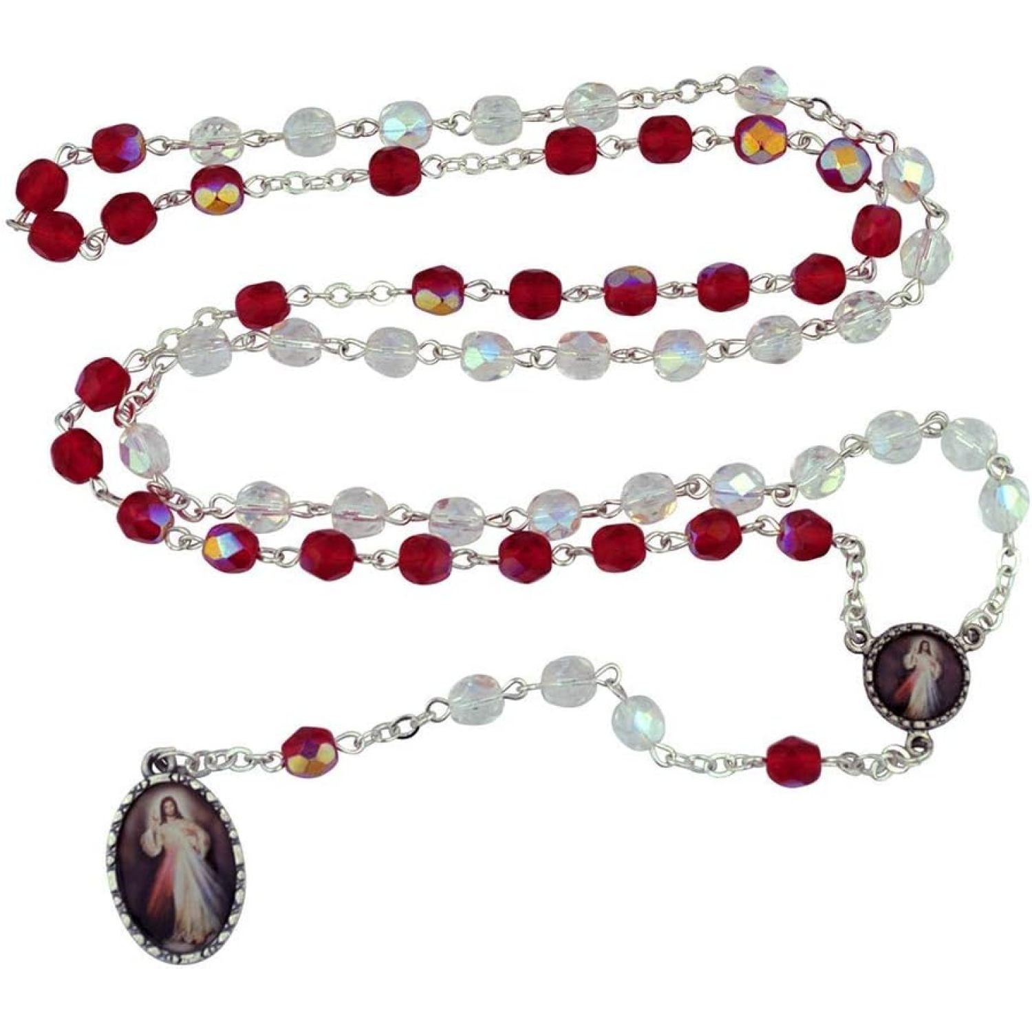 Divine Mercy Chaplet | Red and White Rosary | Clear and Red Faceted ...