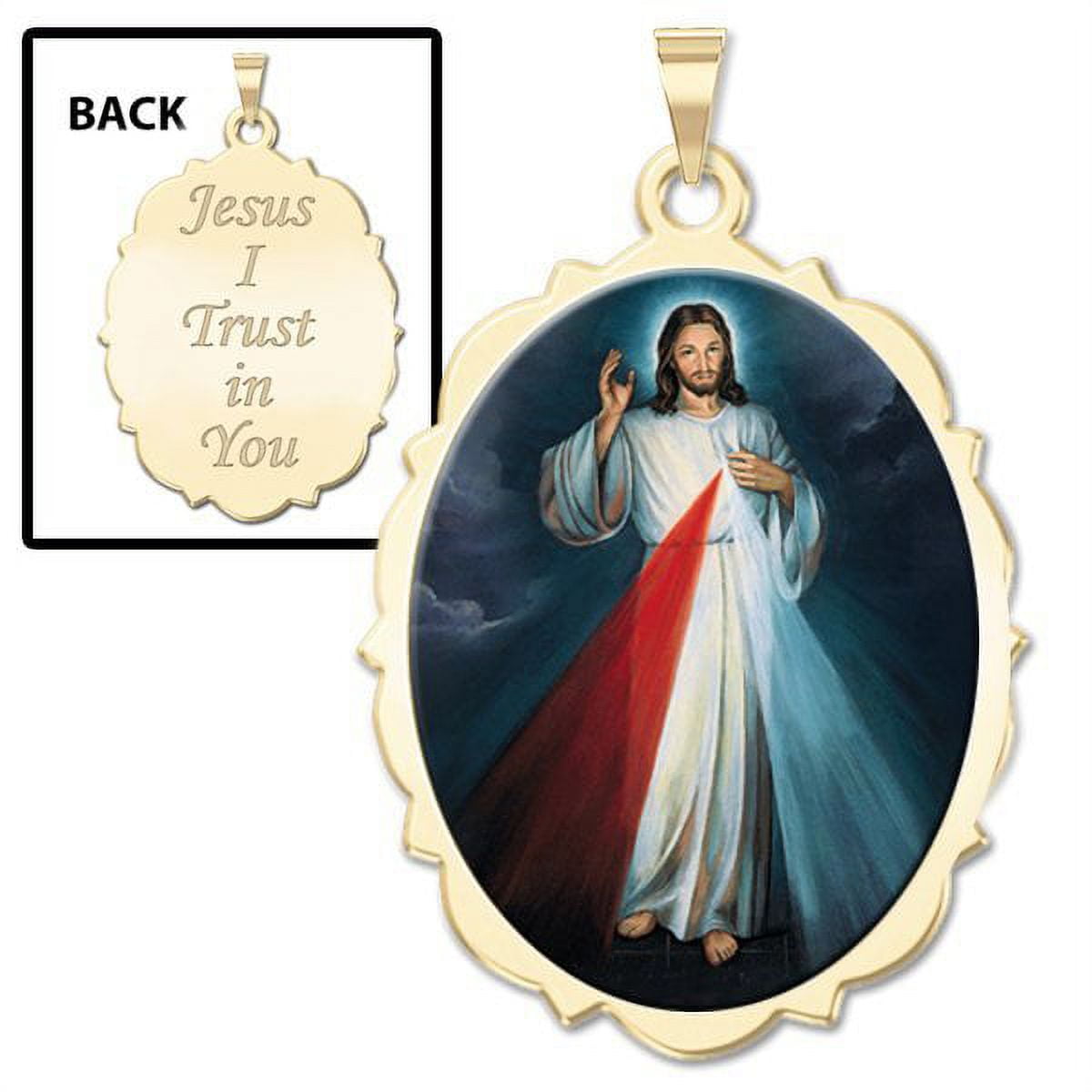 Divine Mercy Double Sided Scalloped Oval Religious Medal Color 3/4 Inch ...