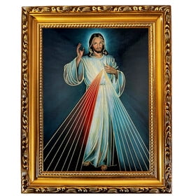 Divine Mercy Icon - In Wooden Gold Frame - Icon is Gold Foil - Comes ...