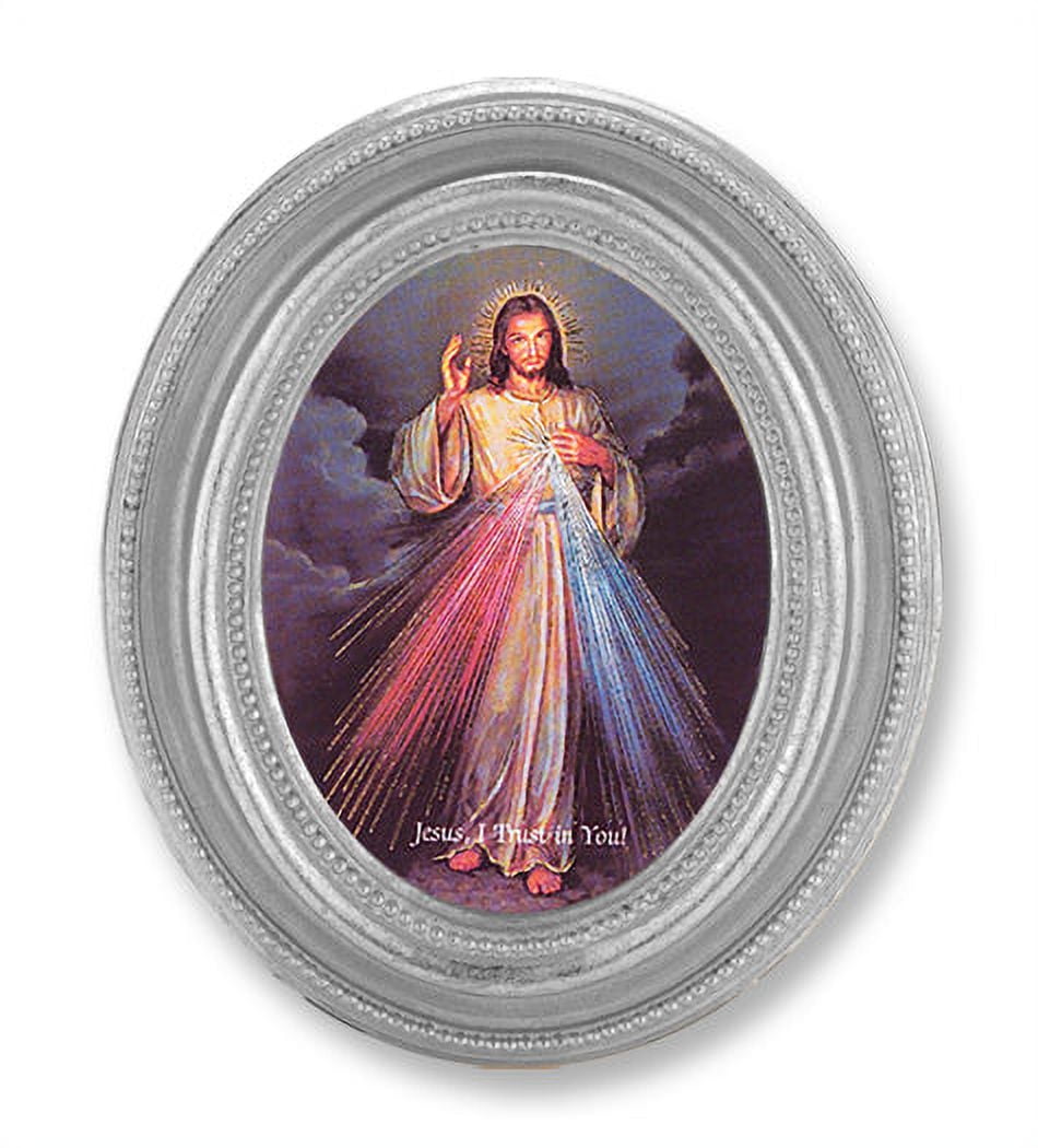 Divine Mercy Picture Framed Print Small, Oval Silver-Leaf Frame ...