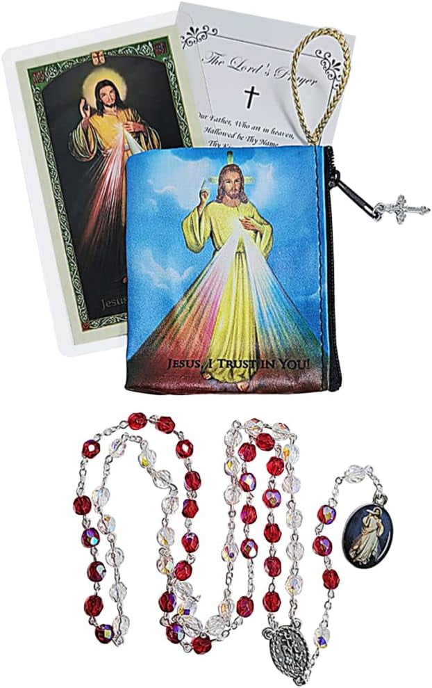 Divine Mercy Rosary - With Centerpiece, Divine Mercy Pouch, Divine ...