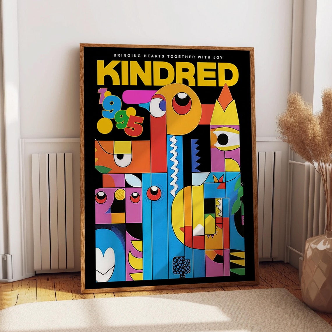 Colorful Geometric Abstract Art Poster - Kindred 1995 Art Exhibition Print - Playful Abstract ...