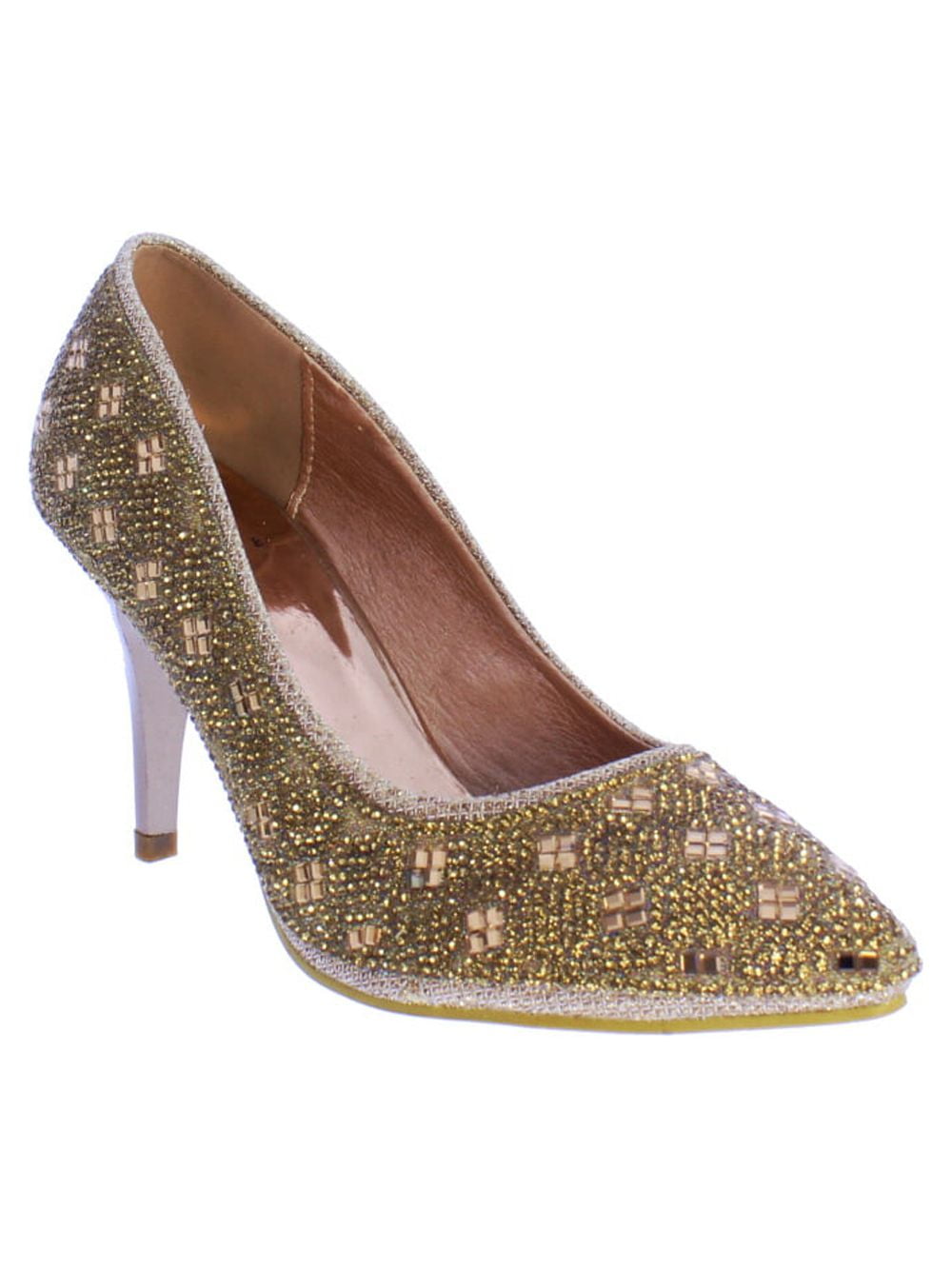 Divine Chocolate Women's Rhinestone Pointy Toe Low Heel Dress Shoes ...
