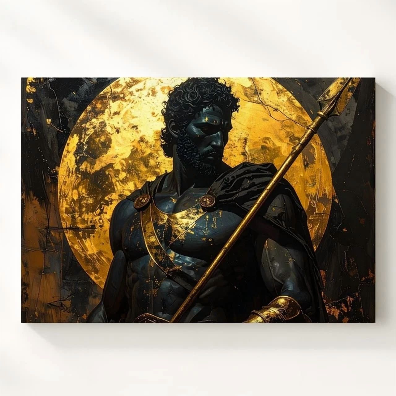 Divine Sentinel Posterblue-Skinned Warrior With Golden Halo & Spear ...