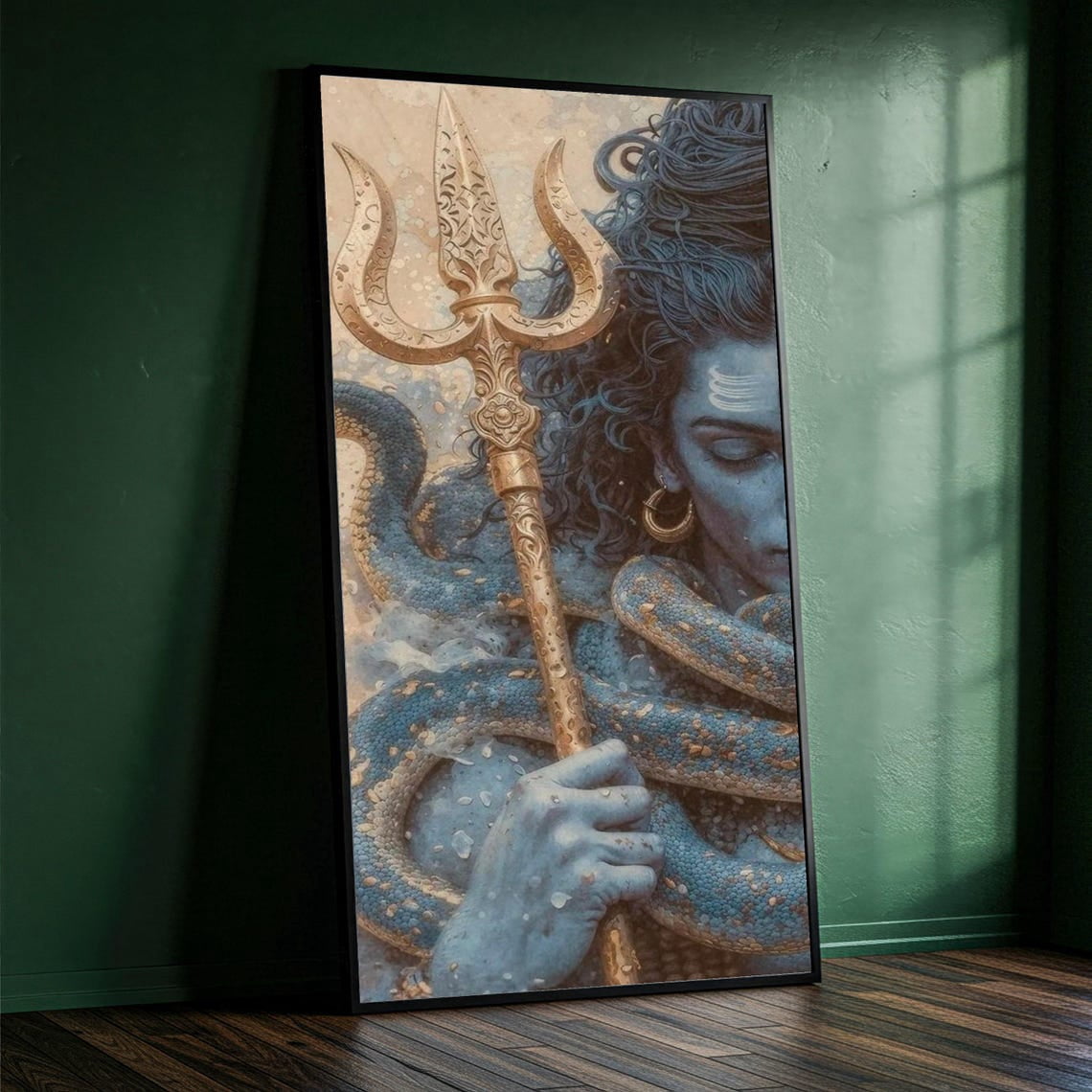 Divine Shiva Portrait Canvas Wall Art, Blue Skin Detail, Trident Symbol ...