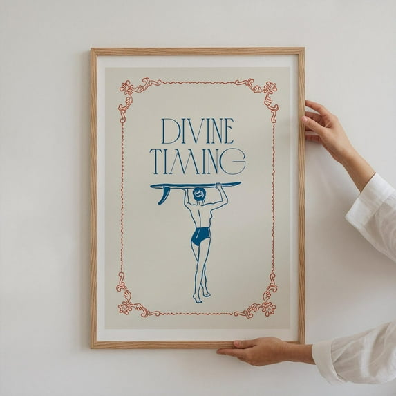 Divine Timing Surfer Girl Art Poster Trendy Coastal Decor, Unframed Canvas Size 24x36 F03.1 ...