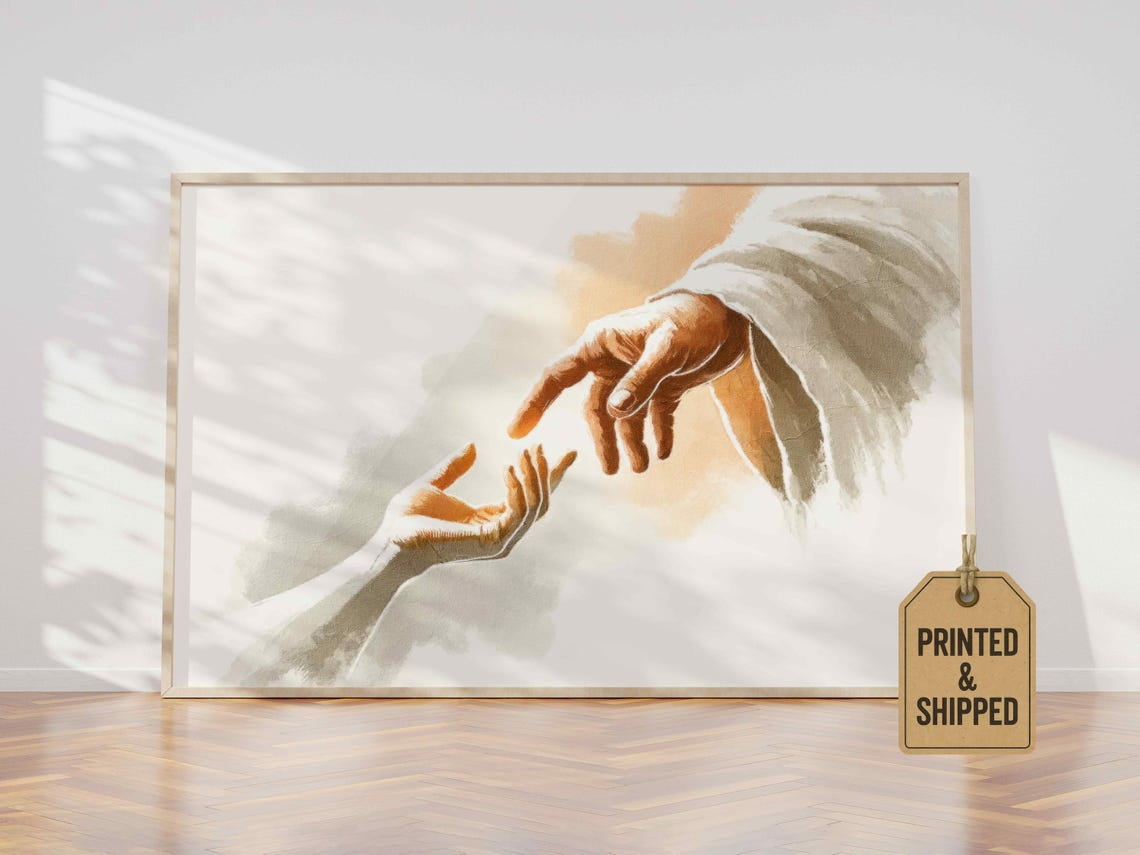 Divine Touch Wall Art – Jesus Hand Reaching Painting Christian Faith ...