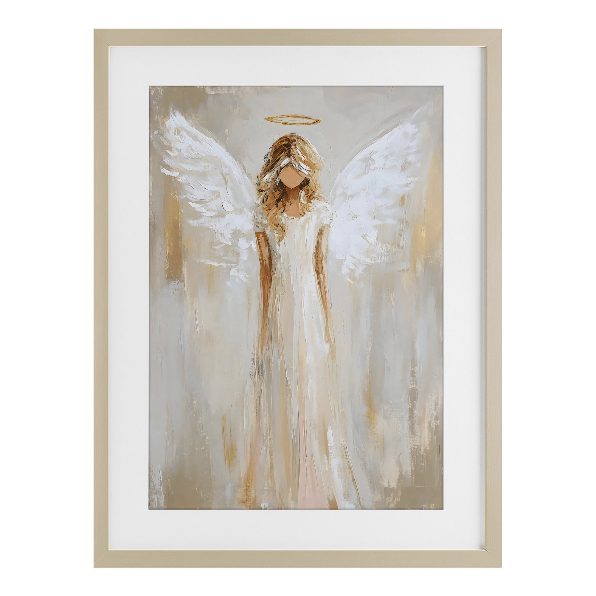 Divine White Robe Angel Birch Framed Print Under Glass, design by Petal ...