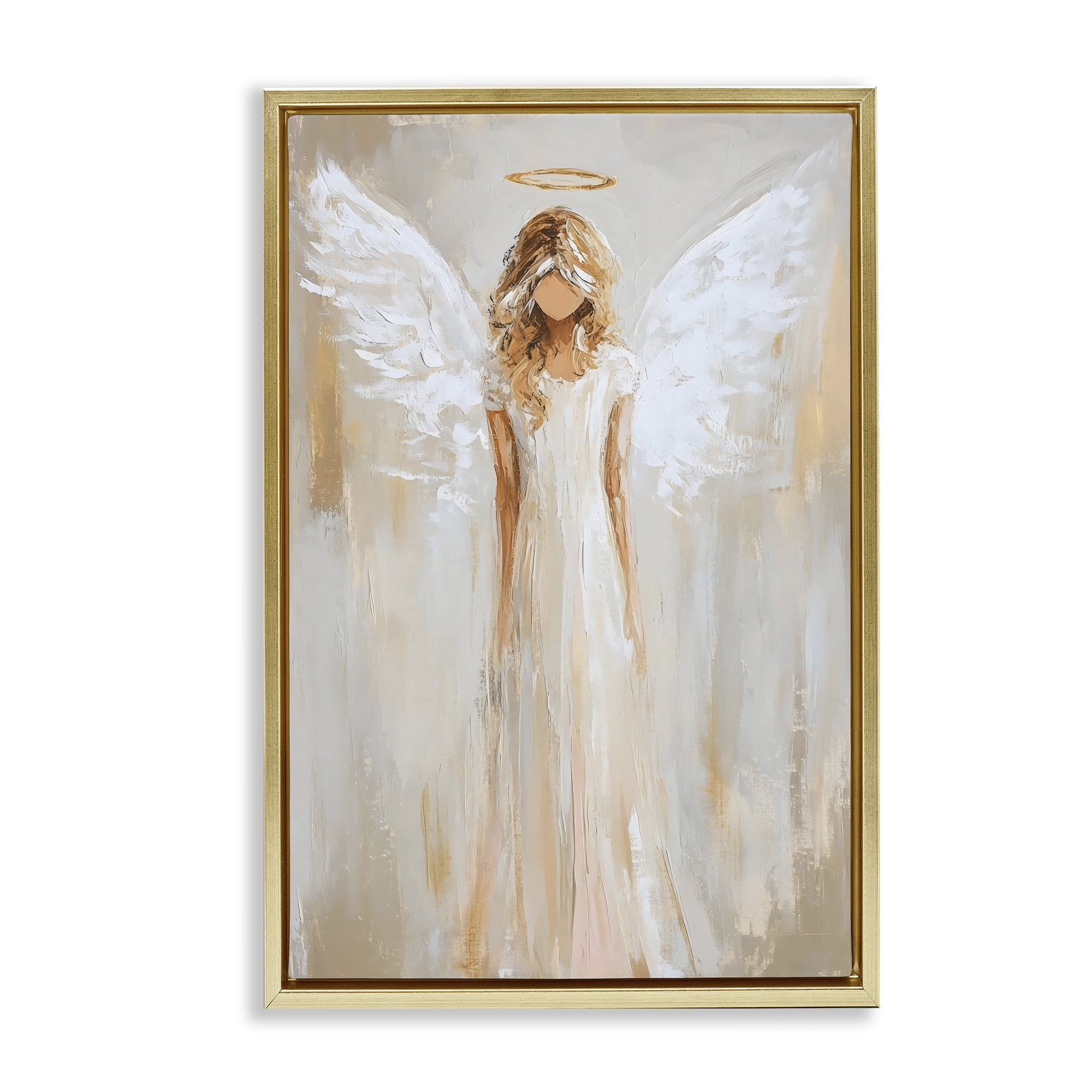Divine White Robe Angel Gold Framed Floater Canvas Wall Art, design by ...