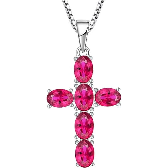 Divine_creation 1.45 Ct Oval Cut Red Ruby Womens Cross Pendant 14K ...