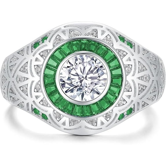 Divine_creation 1.90 Ct Round Cut Diamond Bezel Set Mens Engagment Ring 14K White Gold Plated ...