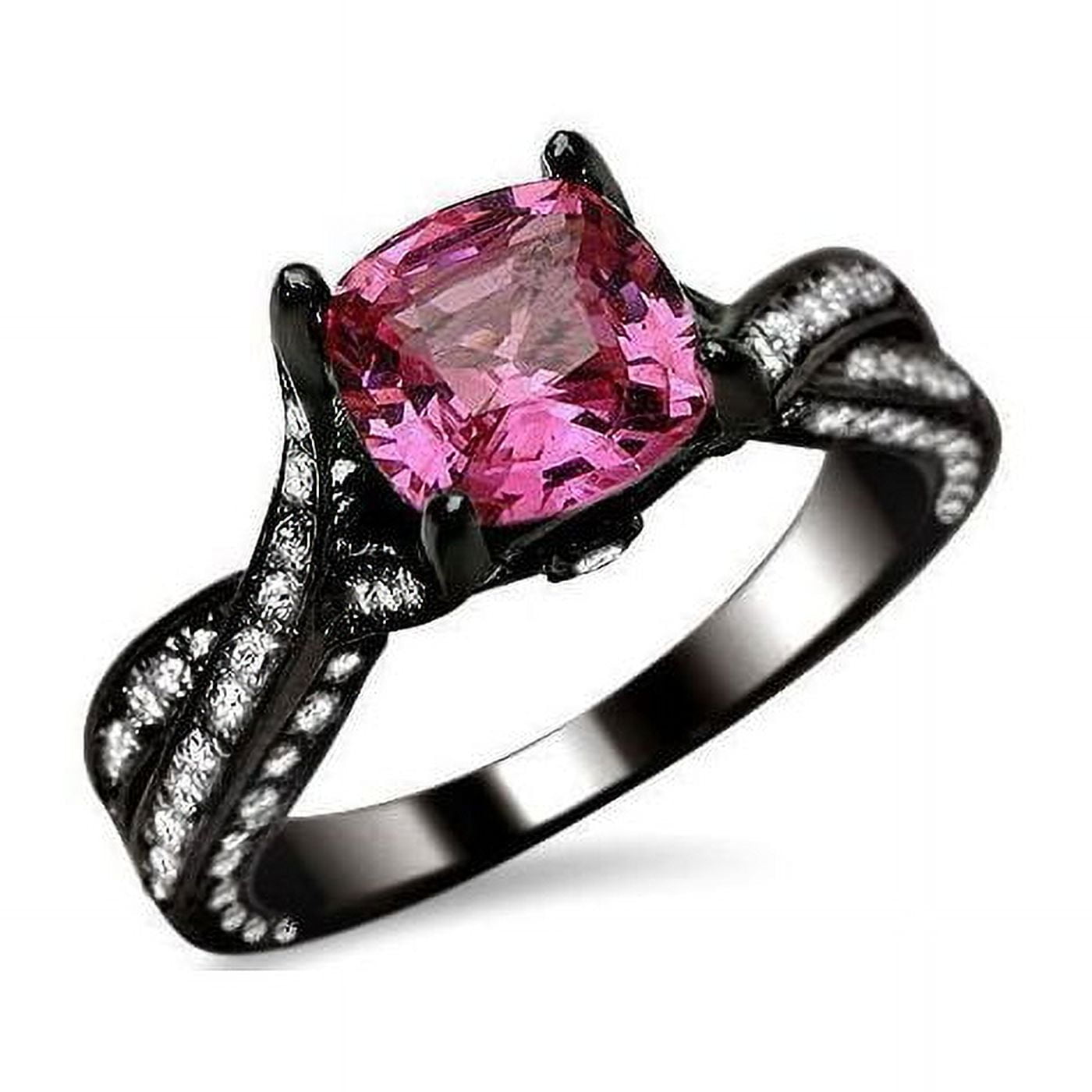 Divine_creation 14K Black Gold Plated 925 Sterling Silver 2.16 Ct Cushion Cut Pink Sapphire ...