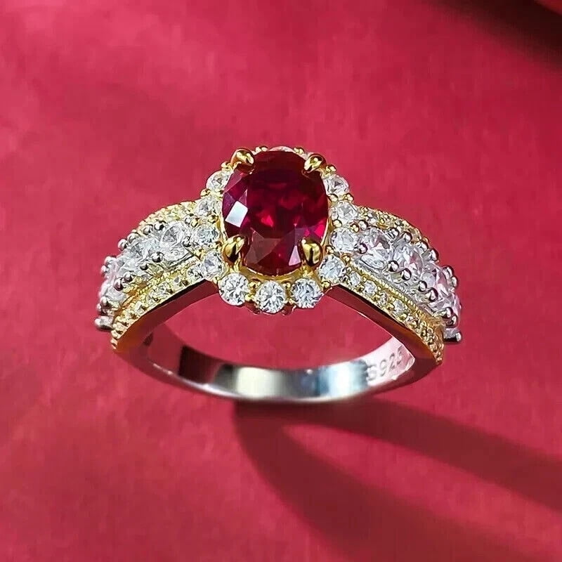 Divine_creation 2.00 Ct Oval Cut Pink Ruby Wedding Ring 14K Two-Tone Gold Plated For Womens 925 ...