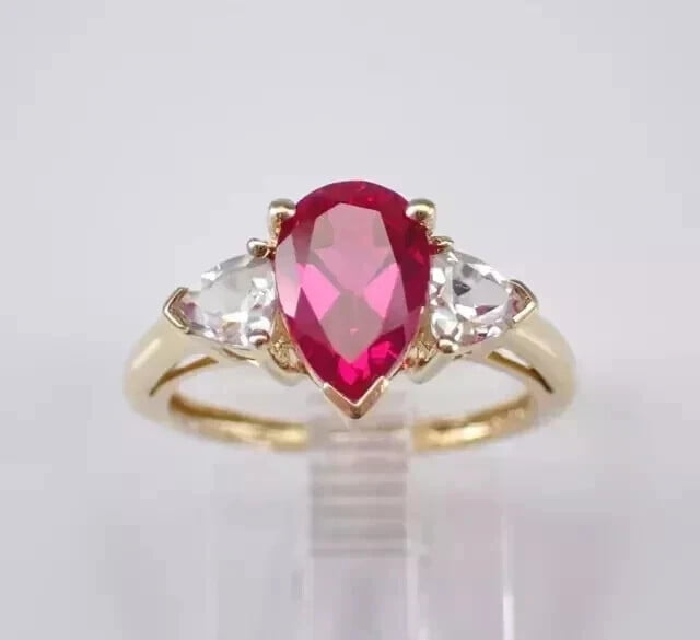 Divine_creation 2.00 Ct Pear Cut Pink Ruby Wedding Ring 14K Yellow Gold Plated For Womens 925 ...