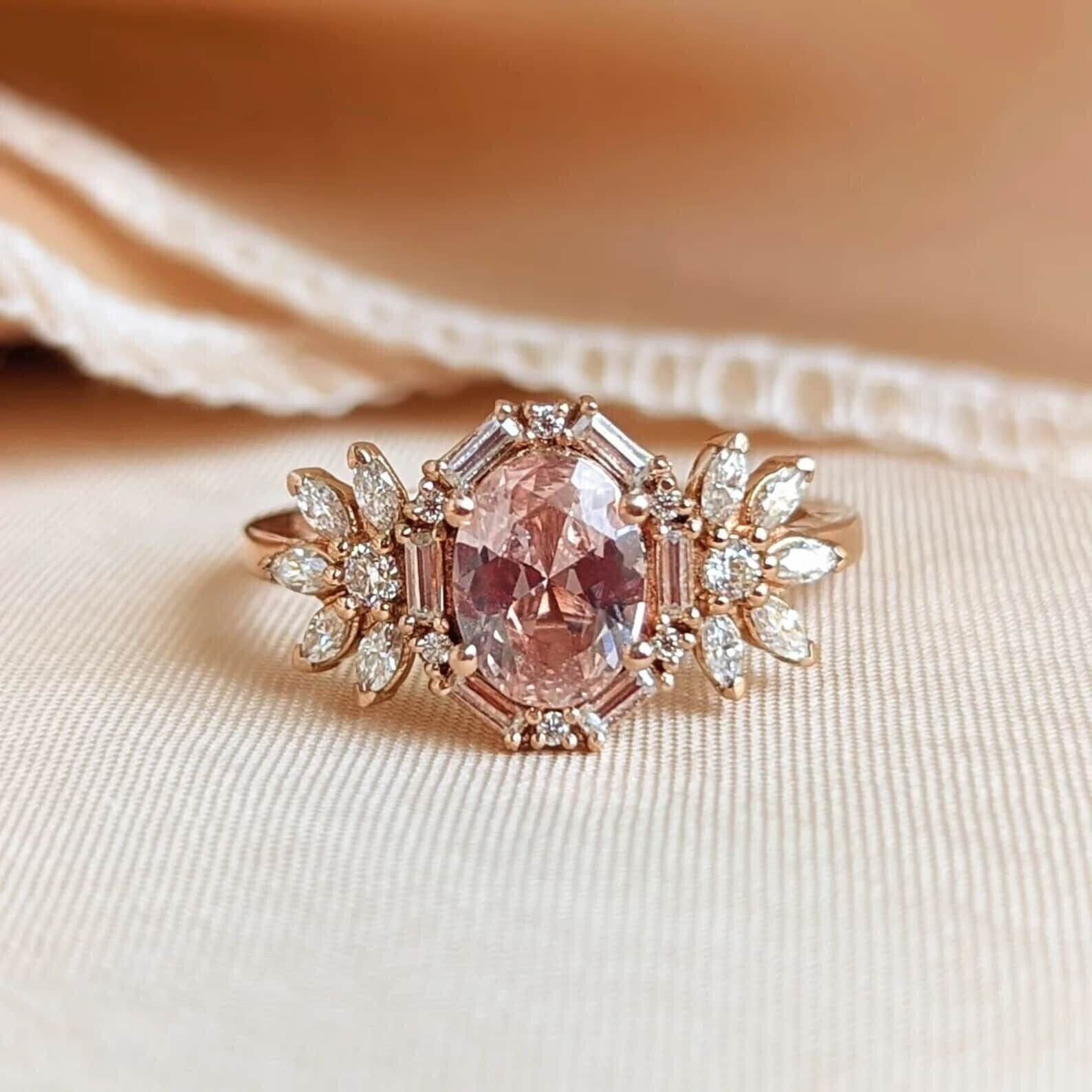 Divine_creation 2.10 Ctw Oval Cut Peach Morganite Flower Womens ...