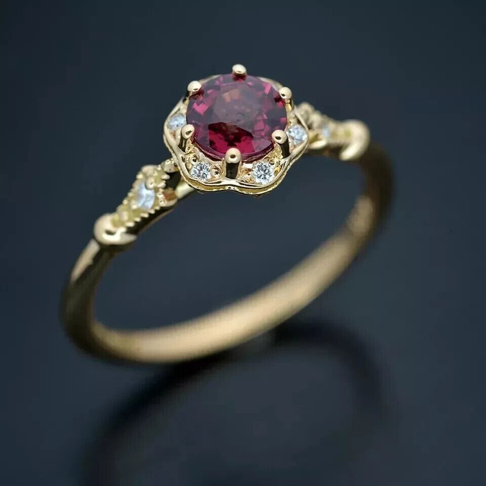 Divine_creation 2Ct Round Cut Red Ruby Wedding Engagement 14K Yellow ...