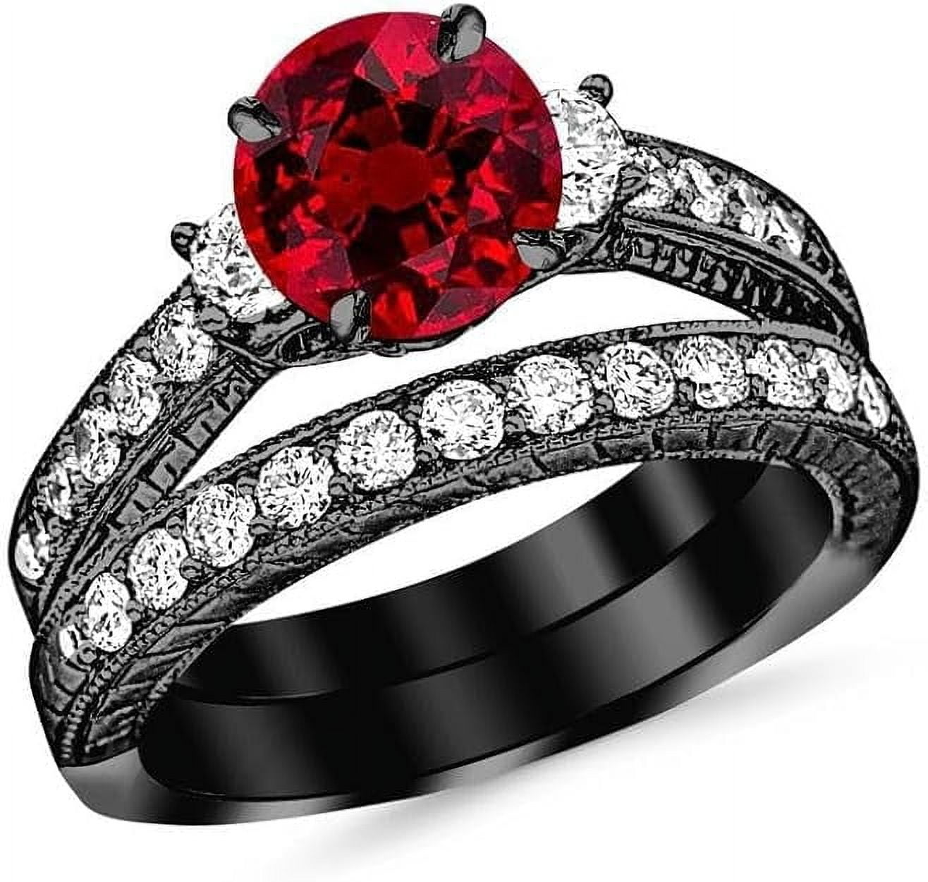 Divine_creation 3.00 Ct Round Cut Red Ruby Wedding Engagement Thanksgiving Christmas Bridal Ring ...
