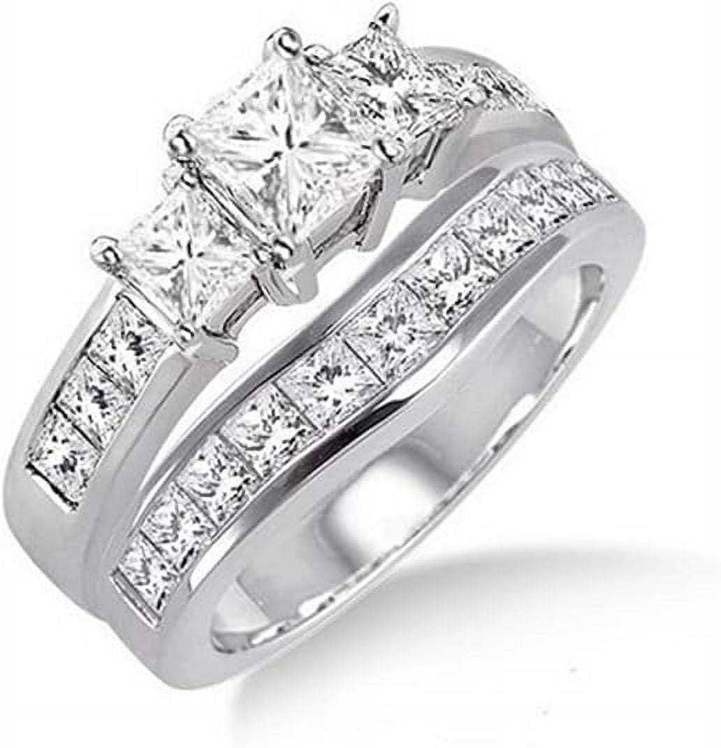 Divine_creation 925 Sterling Silver 2.51 Ct Princess Cut White Diamond Wedding Engagement ...