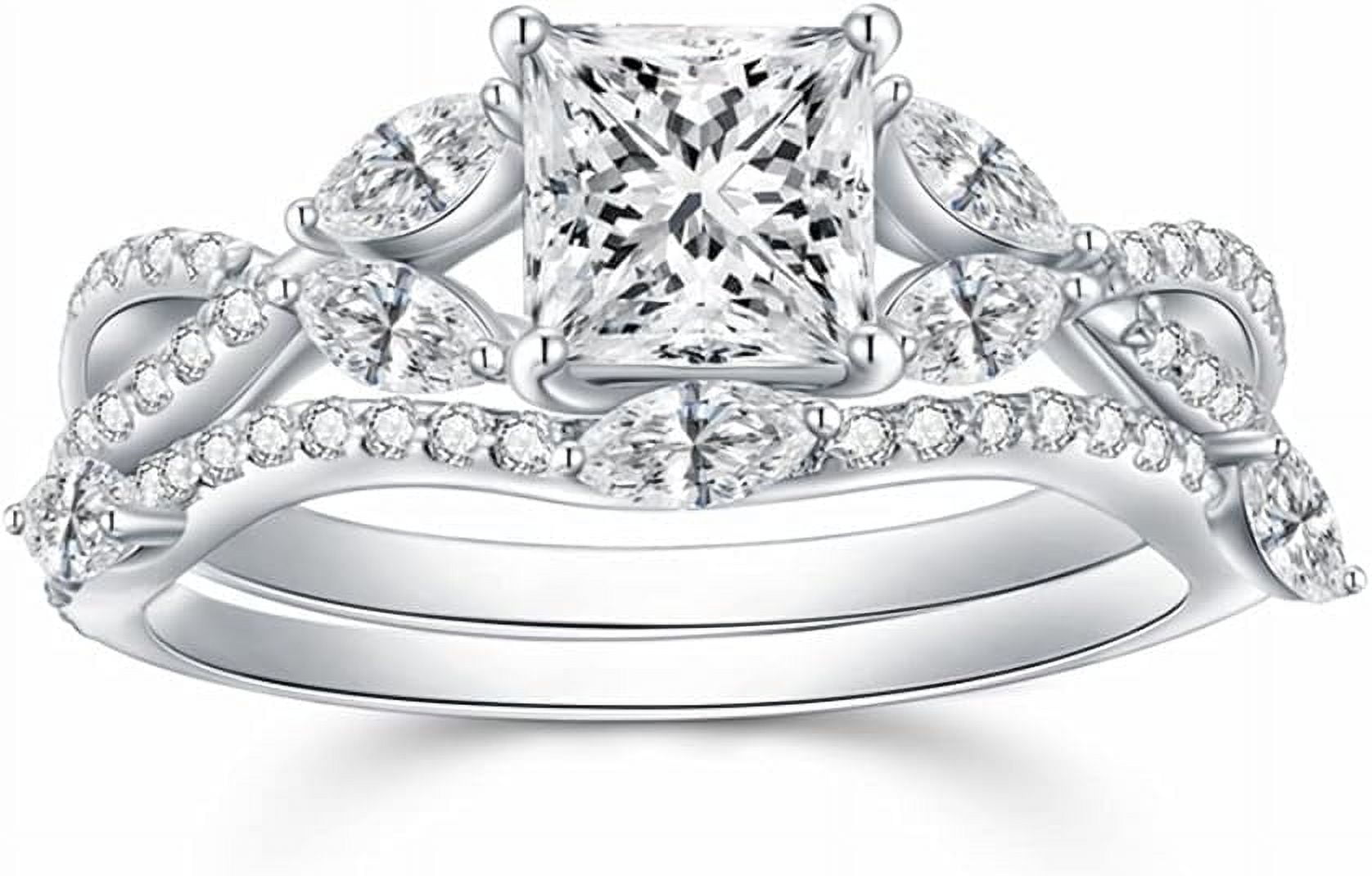 Divine_creation 925 Sterling Silver 2.57 Ct Princess Cut White Diamond Wedding Engagement ...