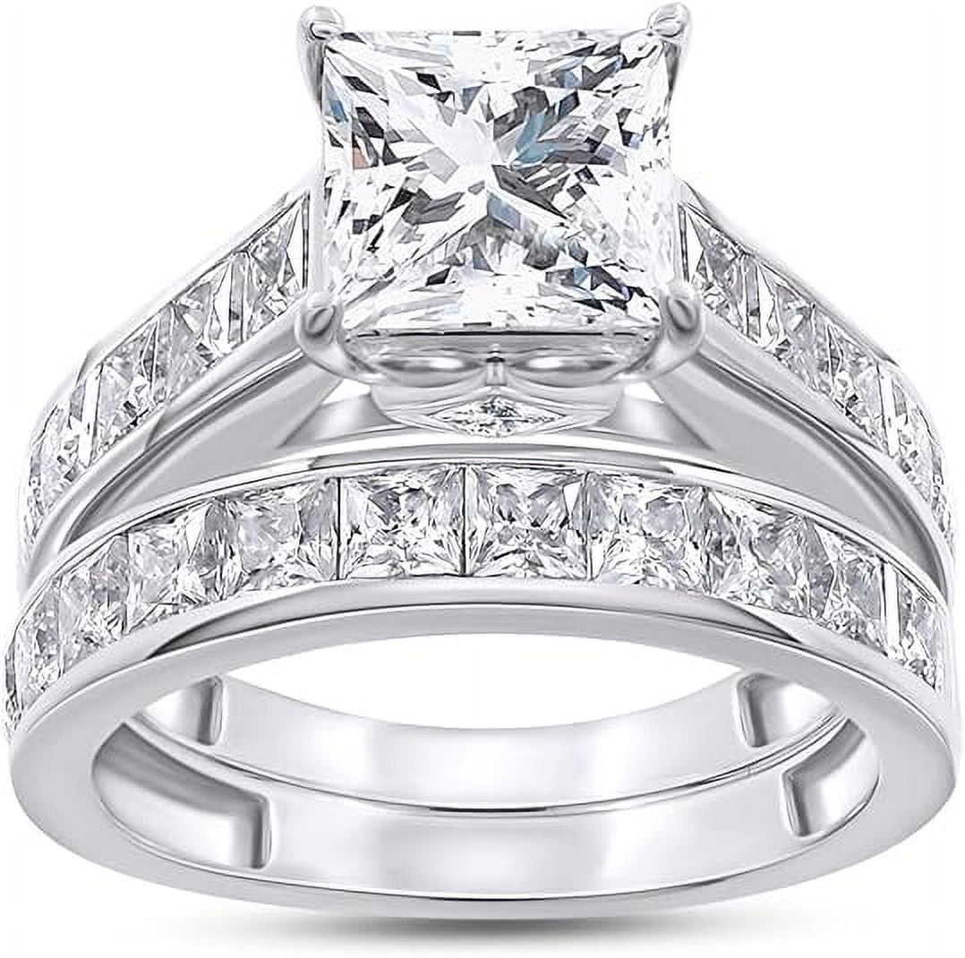 Divine_creation 925 Sterling Silver 2.58 Ct Princess Cut Diamond Wedding Bridal Ring Set 14K ...