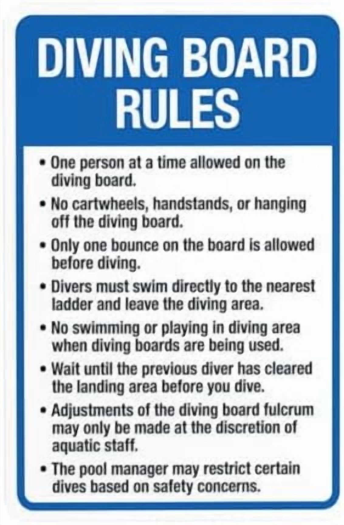 Diving Board Rules Warning Sign, Pool Rules Security Metal Signs for ...
