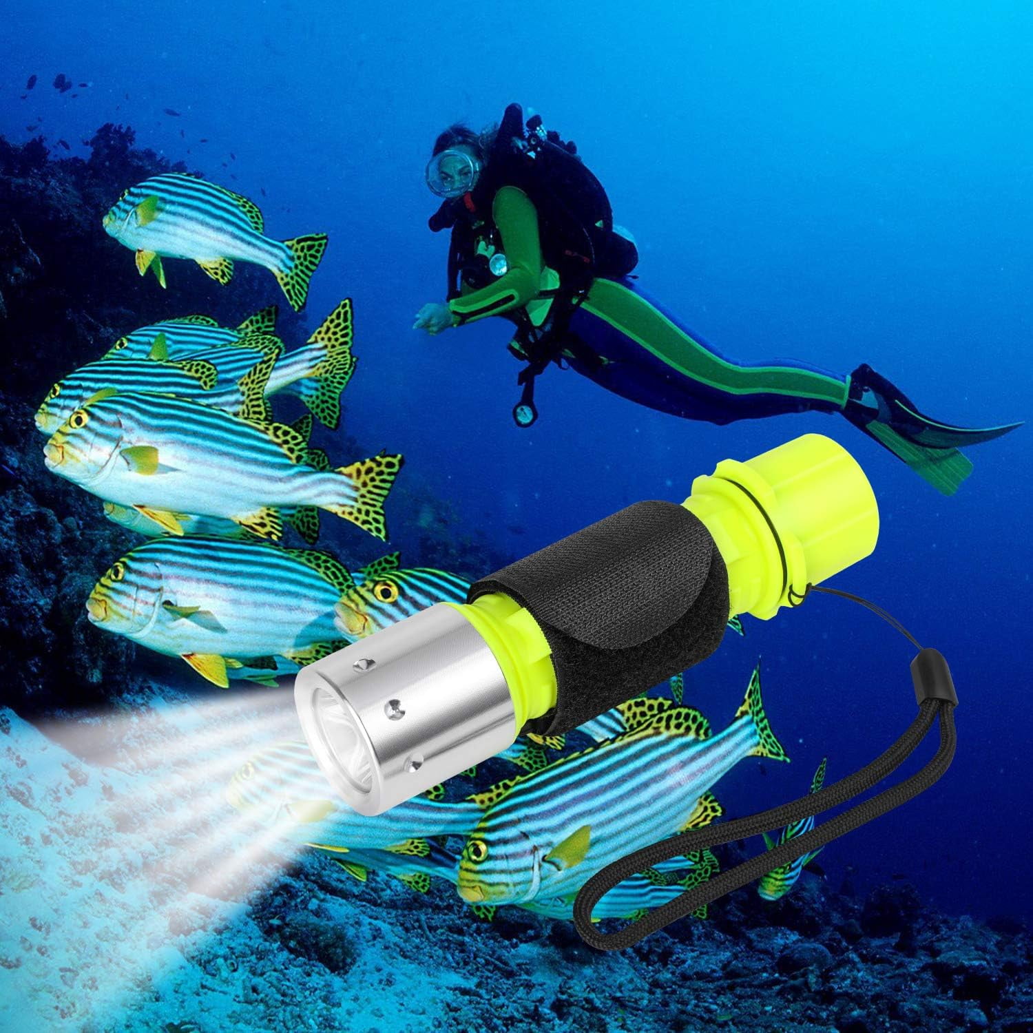Diving Flashlight, Super Bright LED Diving Light Waterproof Underwater ...