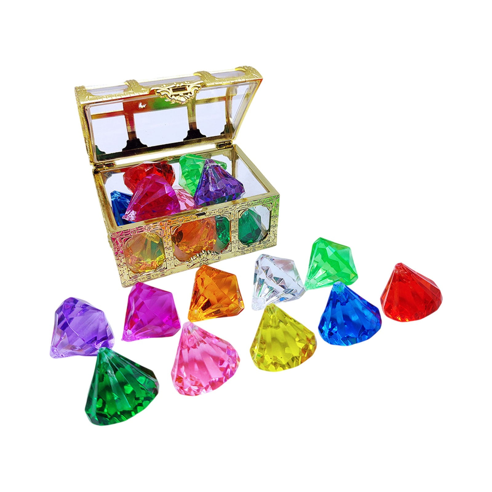 Diving Gem Pool Toy 10 Big Colorful Diamond Set with Big Treasure Chest ...
