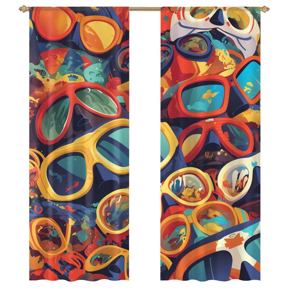 Diving Goggles Diving Enthusiast Modern Tulle Window Curtains for ...