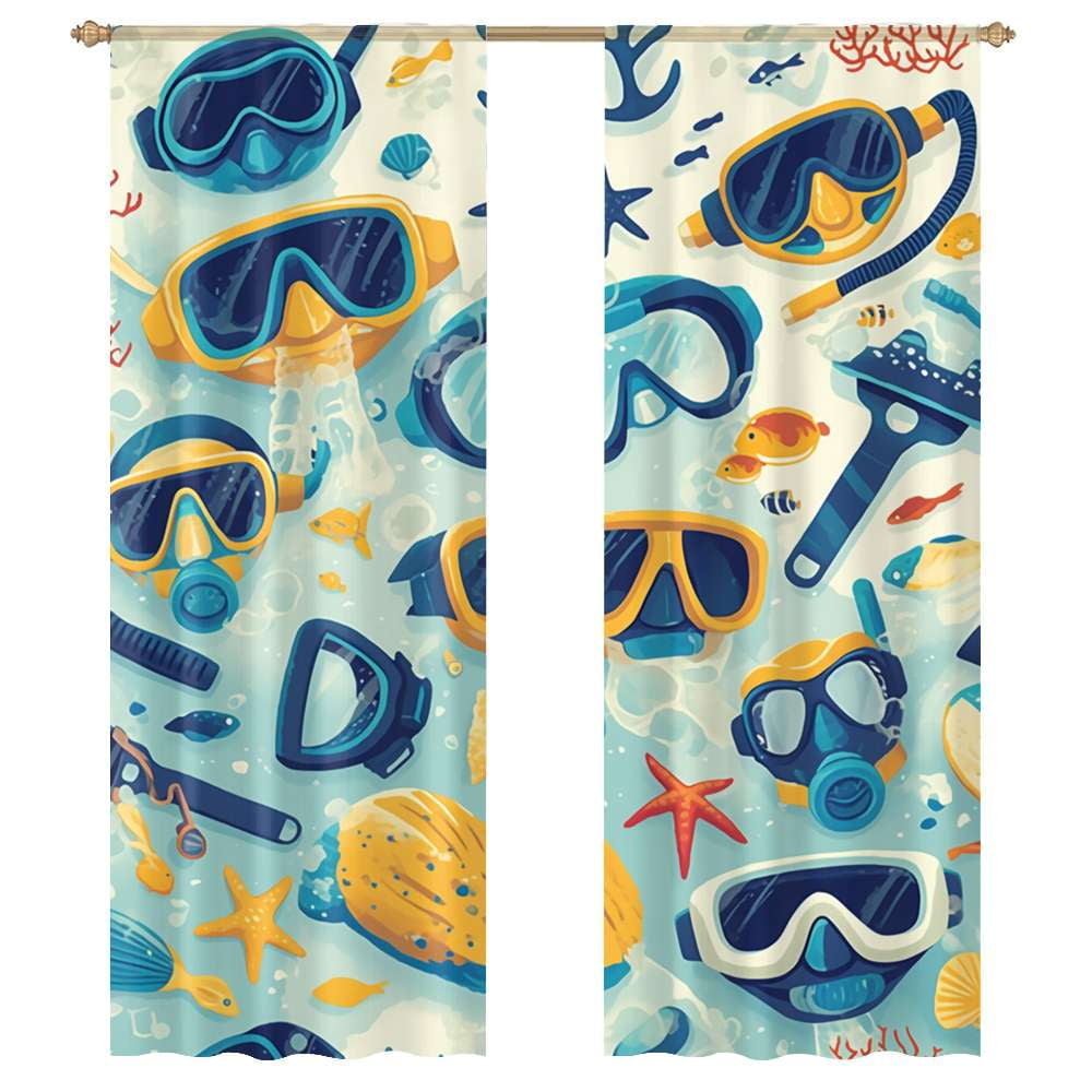 Diving Goggles Diving Enthusiast Sheer Voile Curtain Window Tulle ...