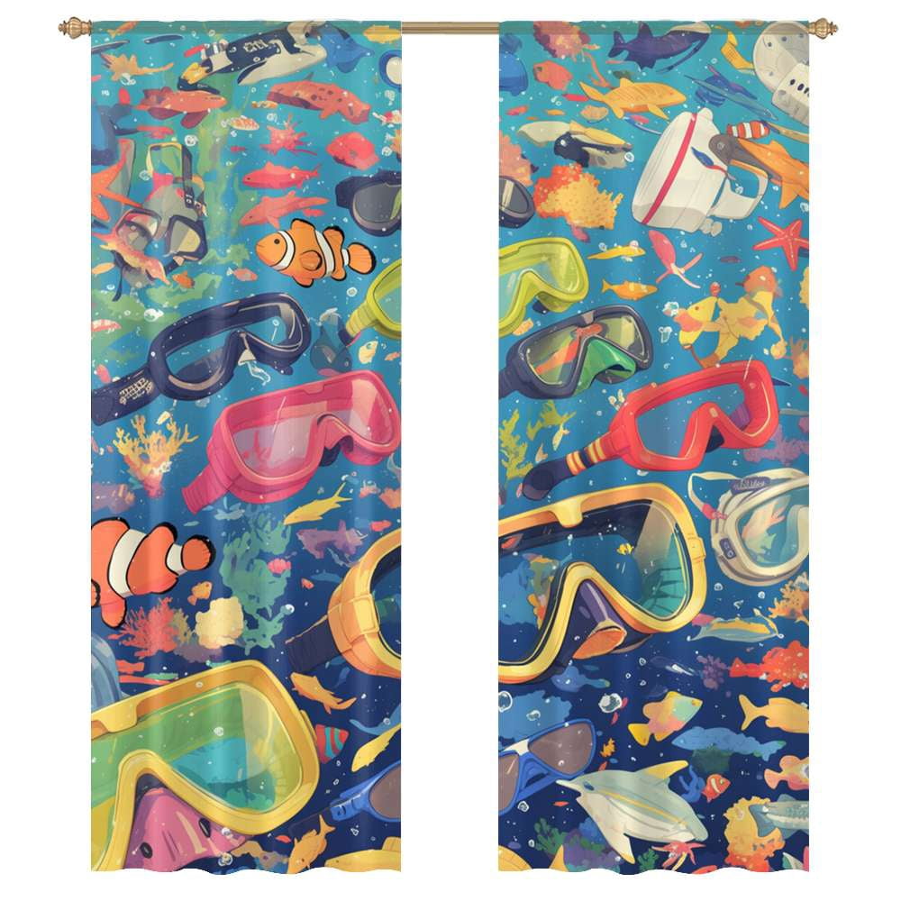 Diving Goggles Diving Enthusiast Sheer Voile Curtain Window Tulle ...