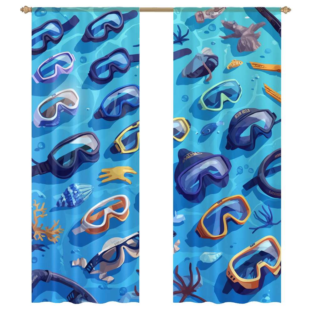 Diving Goggles Diving Enthusiast Sheer Voile Curtain Window Tulle ...
