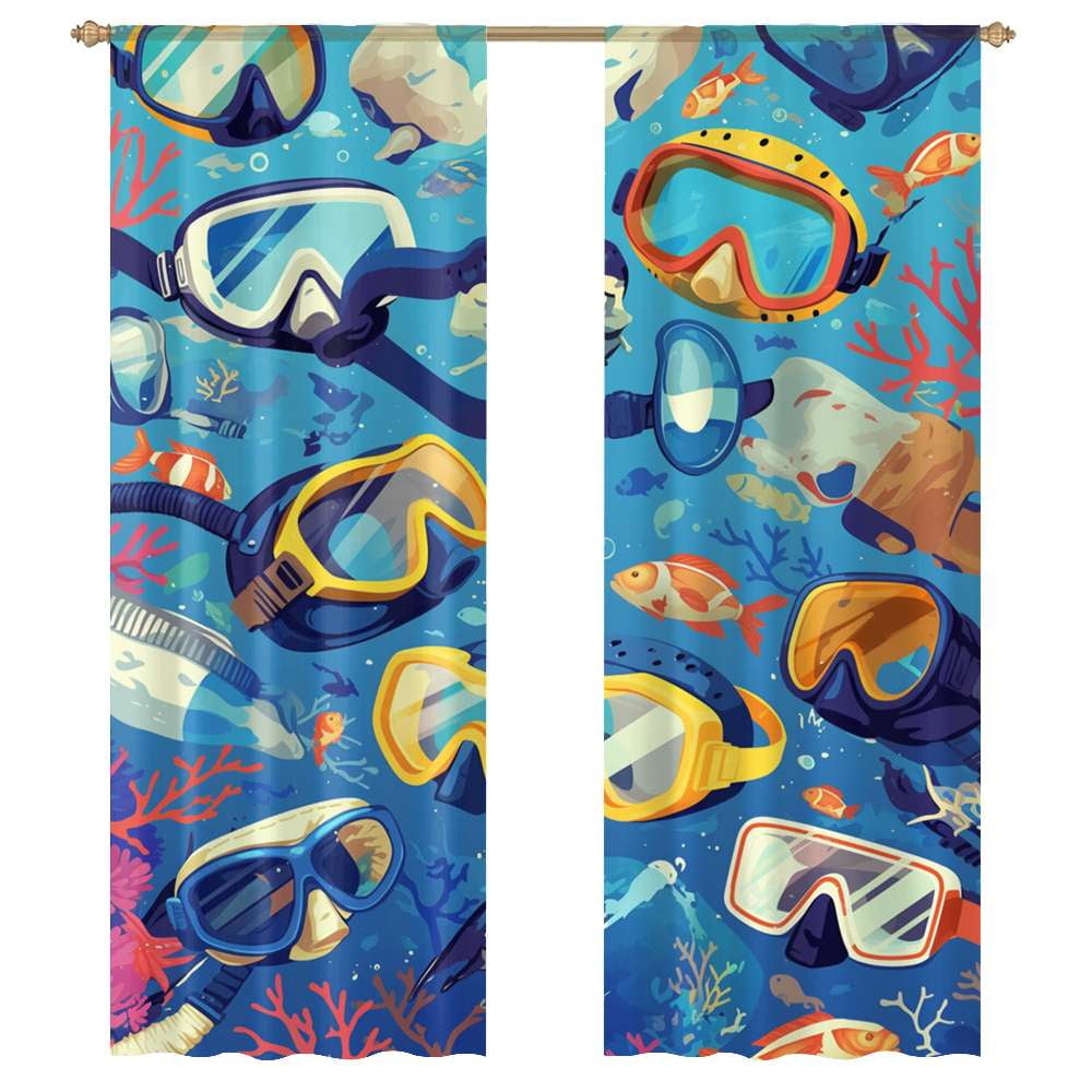 Diving Goggles Diving Enthusiast Sheer Window Curtains for Living Room ...