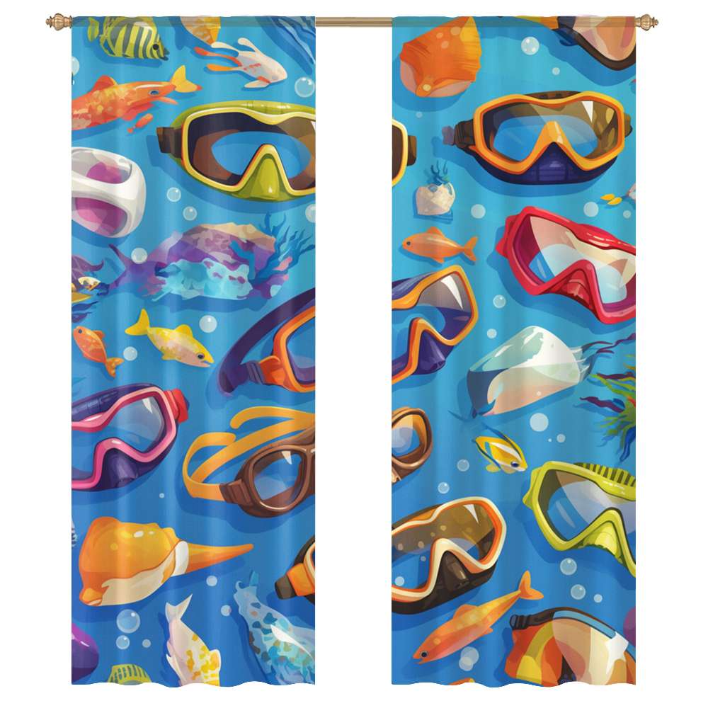 Diving Goggles Diving Enthusiast Tulle Curtains For Living Room Chiffon ...