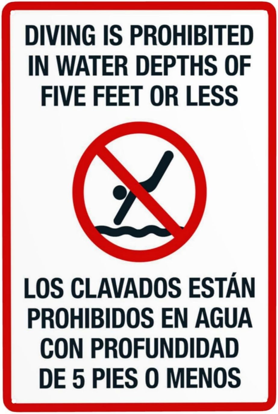 Diving Is Prohibited In Water Depths Of Five Feet Or Less Sign, Pool ...