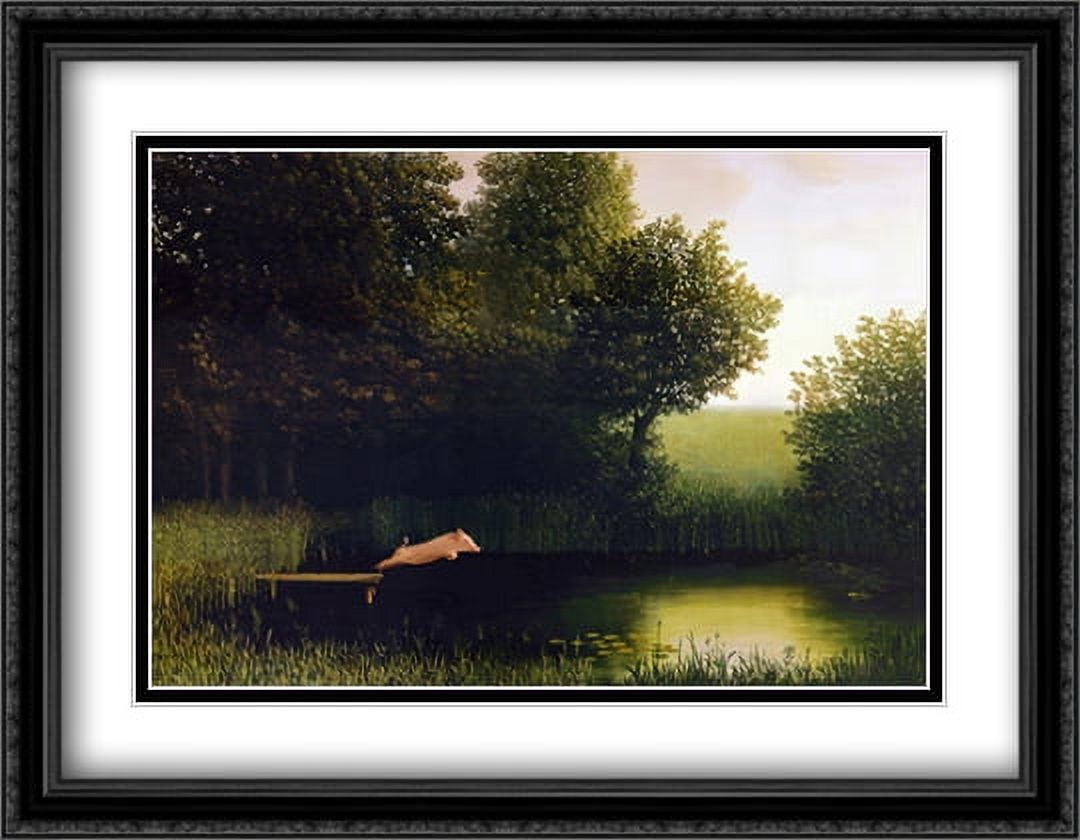 Diving Pig 2x Matted 32x24 Large Black Ornate Framed Art Print by ...