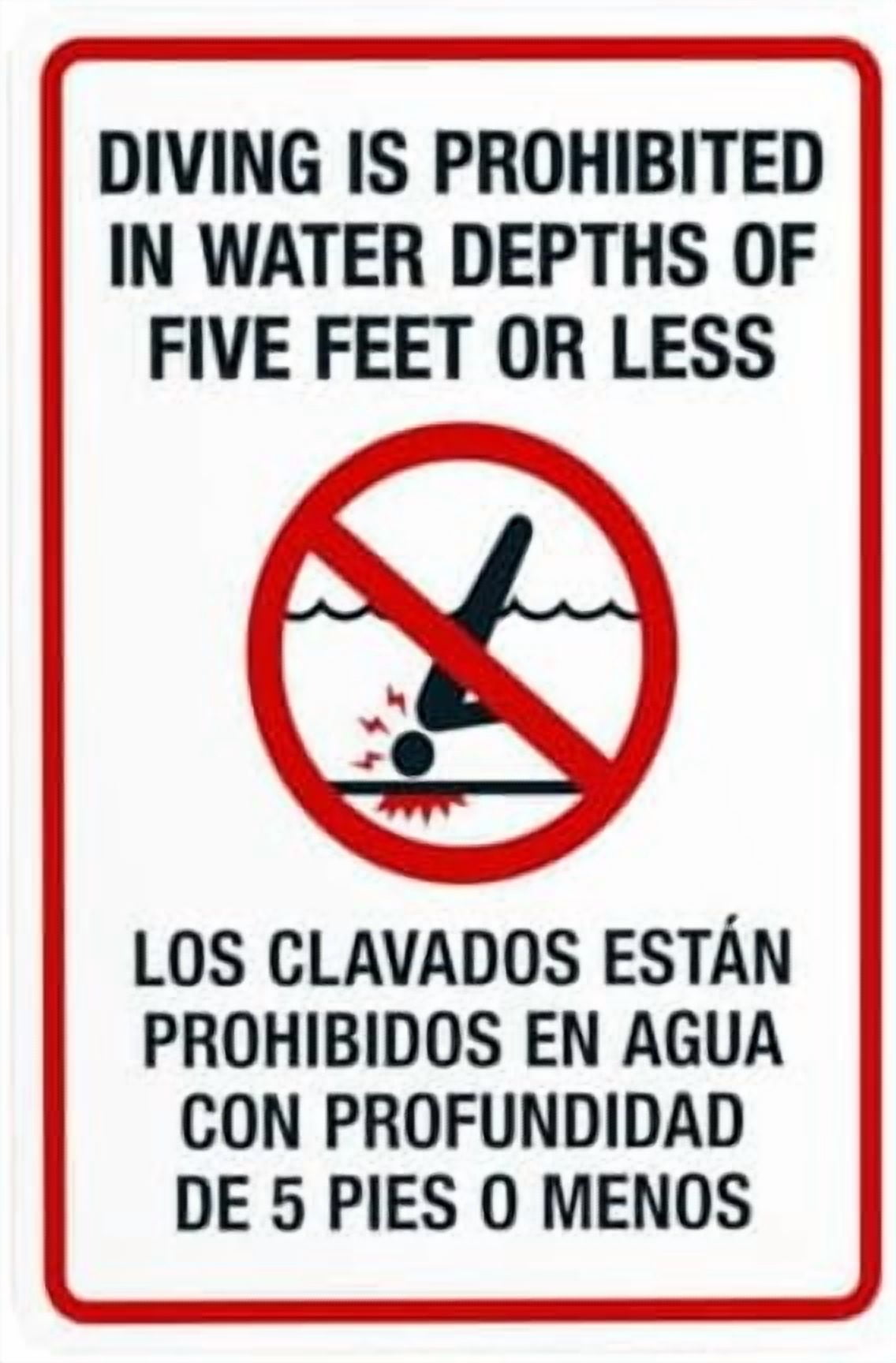 Diving Is Prohibited In Water Depths Of Five Feet Or Less Pool Warning ...