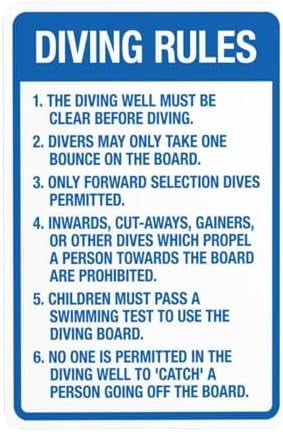 Diving Rules The Diving Well Must Be Clear Before Diving Warning Sign ...