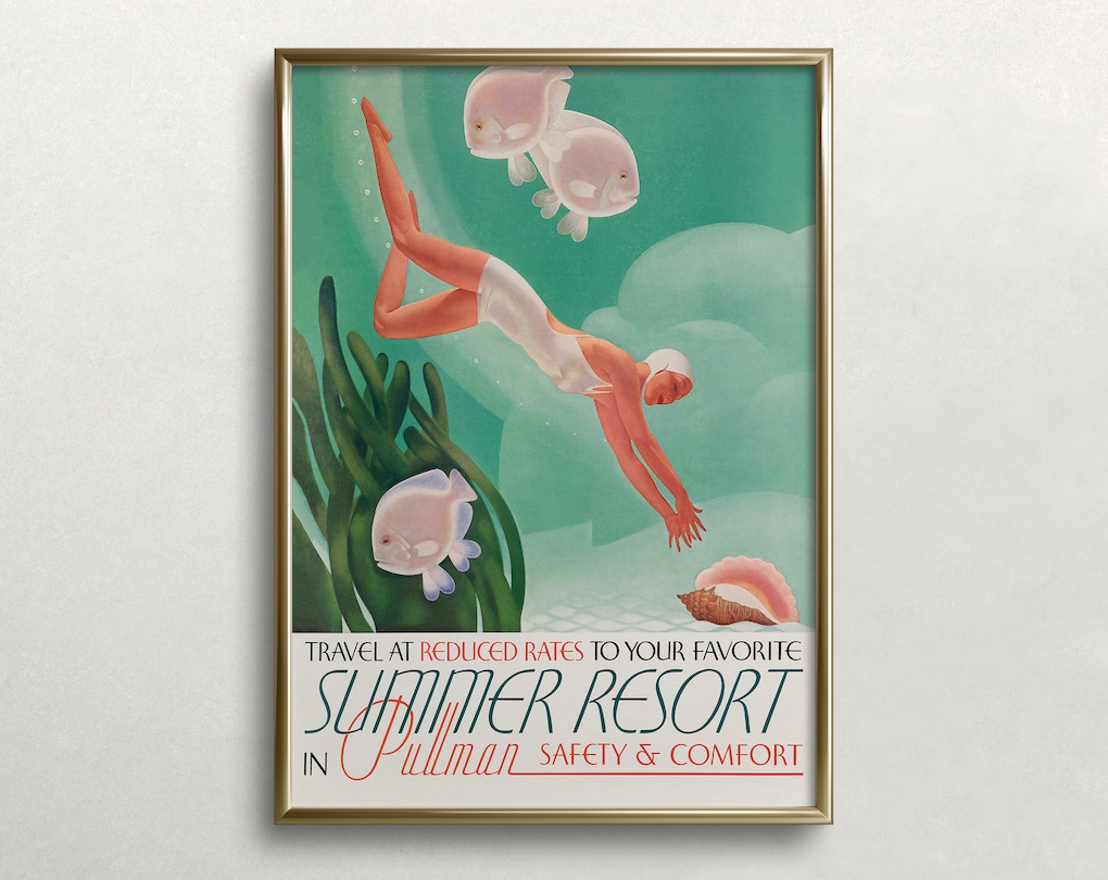Diving For Seashells Art, Beach Wall Art, Vintage Wall Art, Coastal ...
