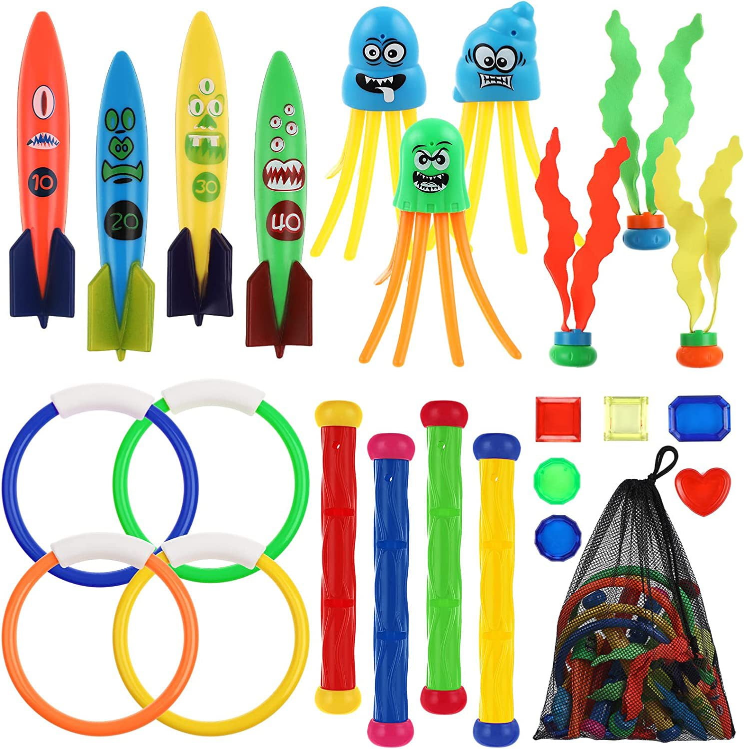 Diving Toys 25 pcs/ Pack, Swimming Pool Toys for Kids Includes 4 Rocket ...