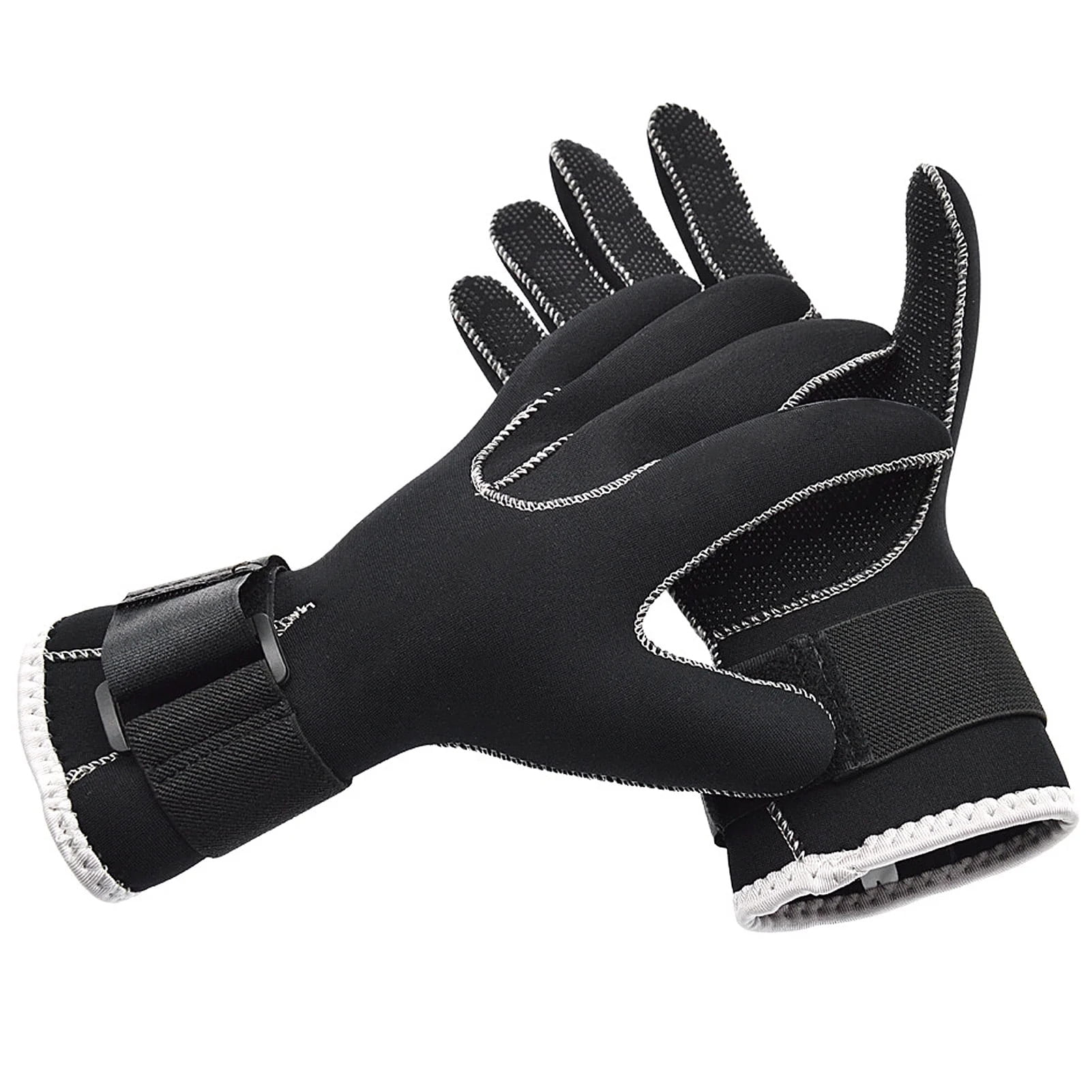 Diving Wetsuit Gloves ,3mm Neoprene Five Finger Keep Warm Gloves with Adjustable Strap for ...