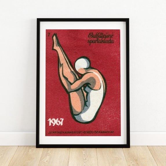 Diving Woman - Matchbox Print - Wall Art - Vintage Eastern Europe Art ...