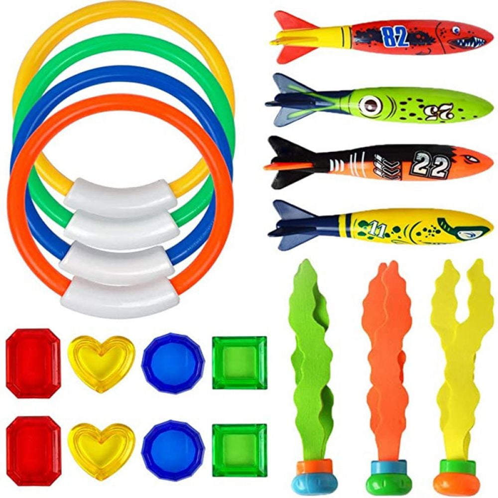 Diving toys 19-piece set (4 torpedoes + 3 aquatic plants + 4 rings + 8 ...
