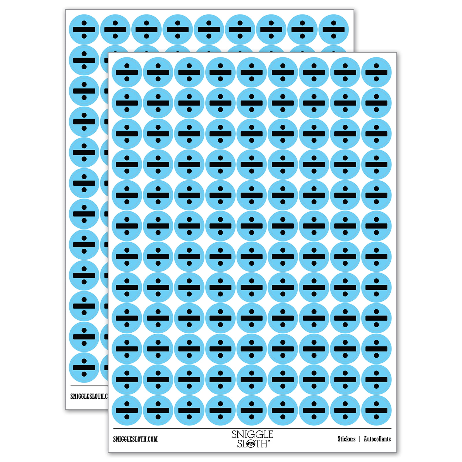 Division Divide Math Symbol 200+ Round Stickers - Light Blue - Gloss ...