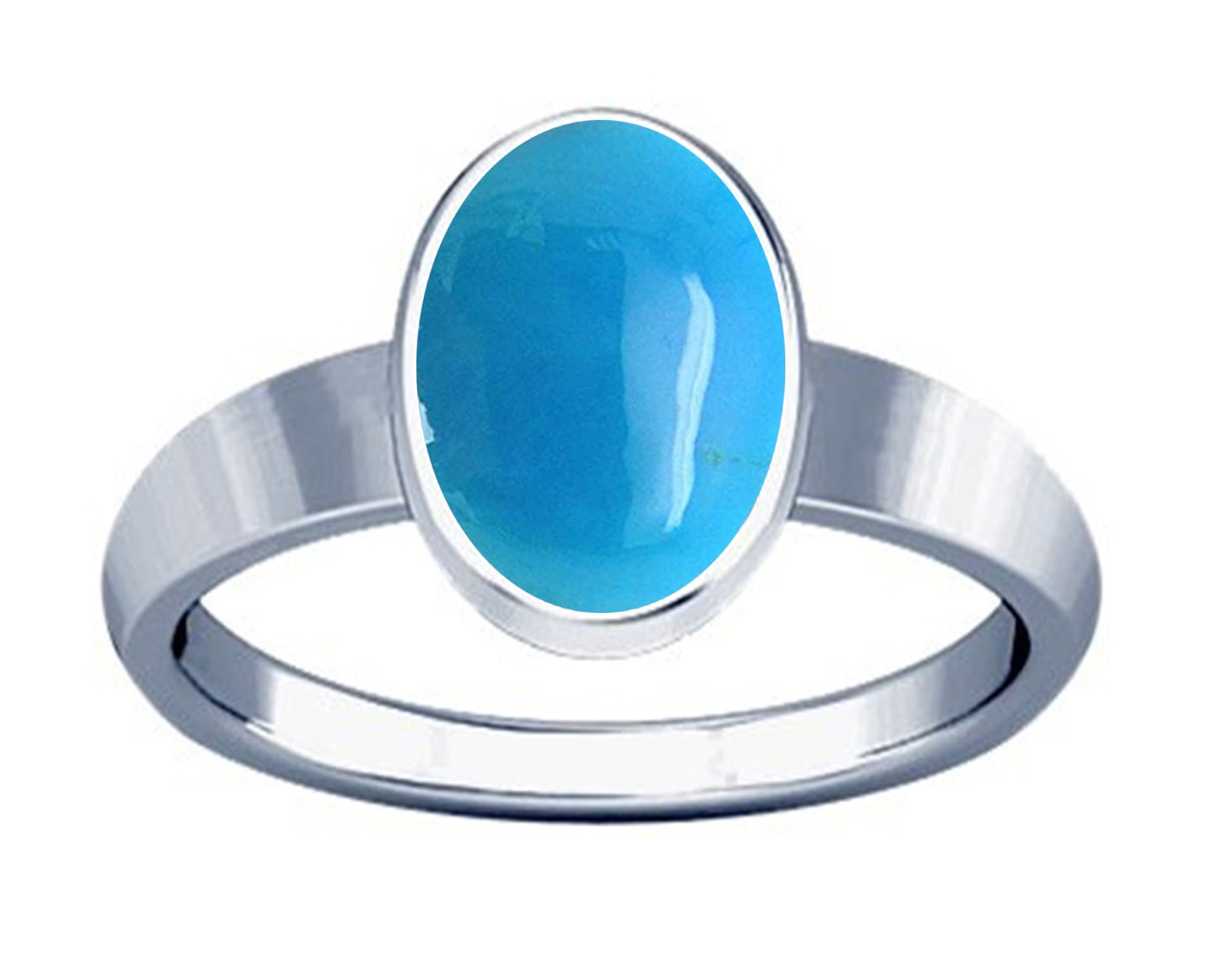 Divya Shakti 10.25-10.50 Carat Turquoise Silver Plain Design Ring (FIROZA/FEROZA Stone Plain ...