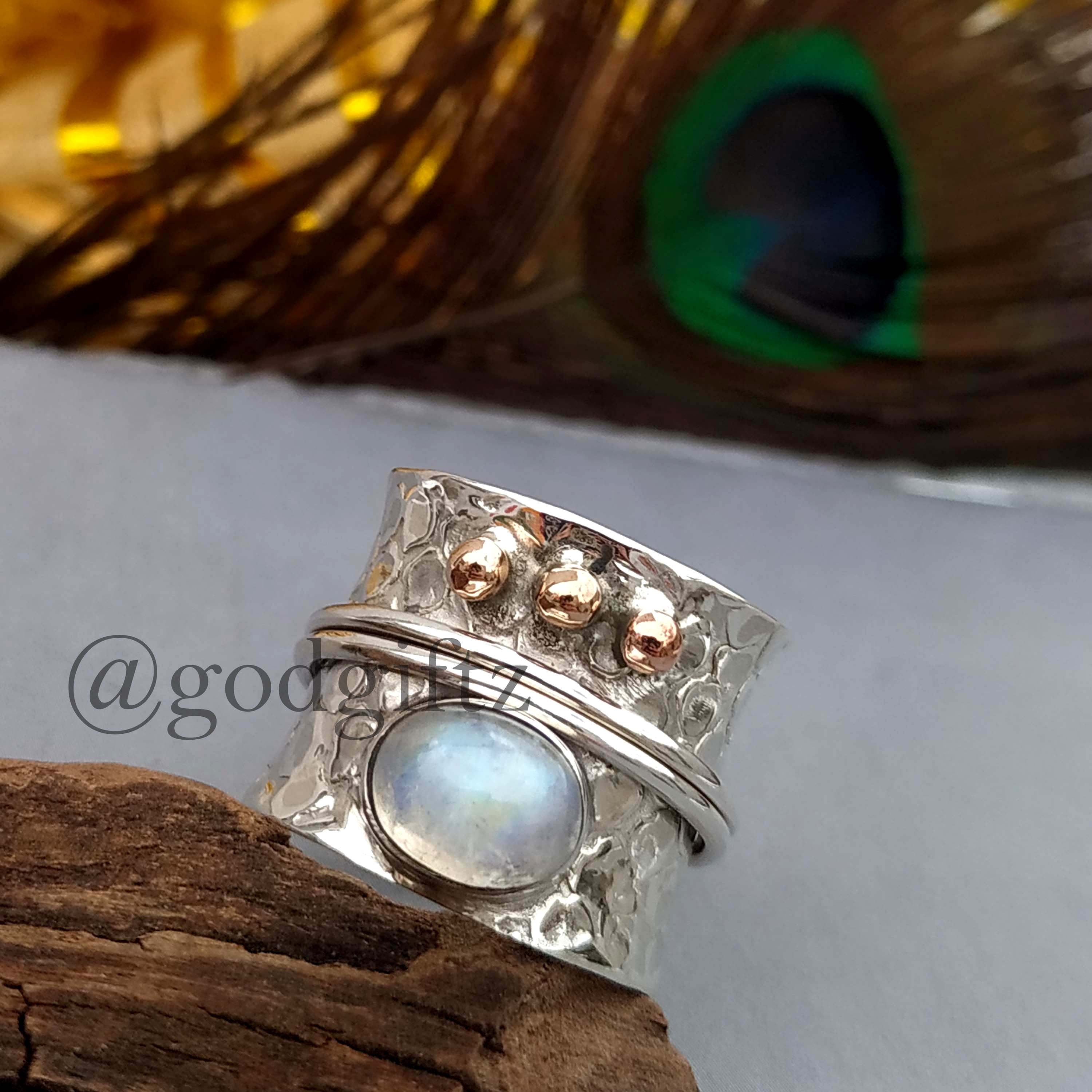 Divya Shakti 925 Sterling Silver Jewelry - Handmade Thumb Band Ring - Spinner Ring - Meditation ...